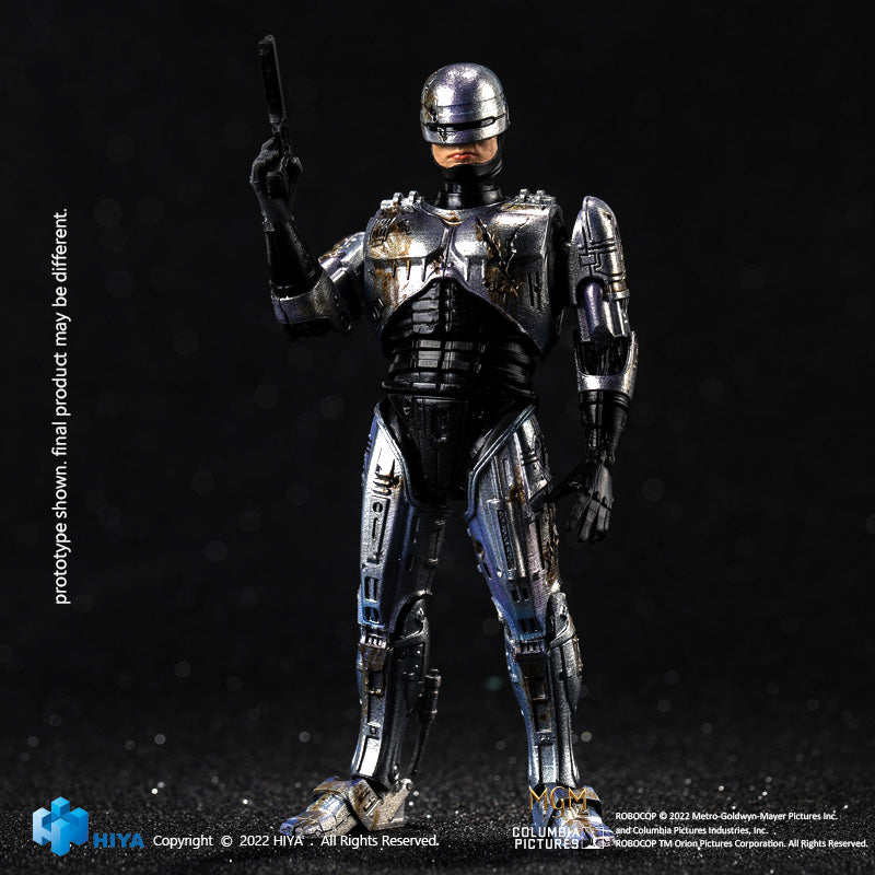 HIYA Exquisite Mini Series 1/18 Scale 4 Inch ROBOCOP 1 Battle Damage R